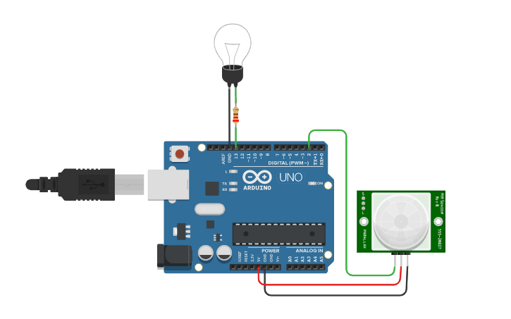Circuit design Capteur présence pour lumières - Tinkercad