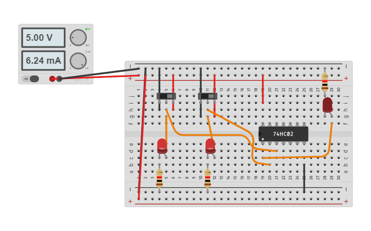 Circuit design NOR 7402 - Tinkercad