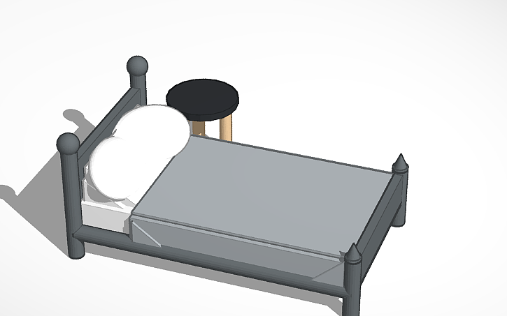 3D design bed with stool/night stand/table - Tinkercad