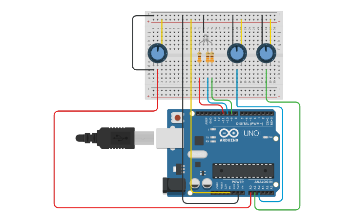 Circuit design RGB led show - Tinkercad