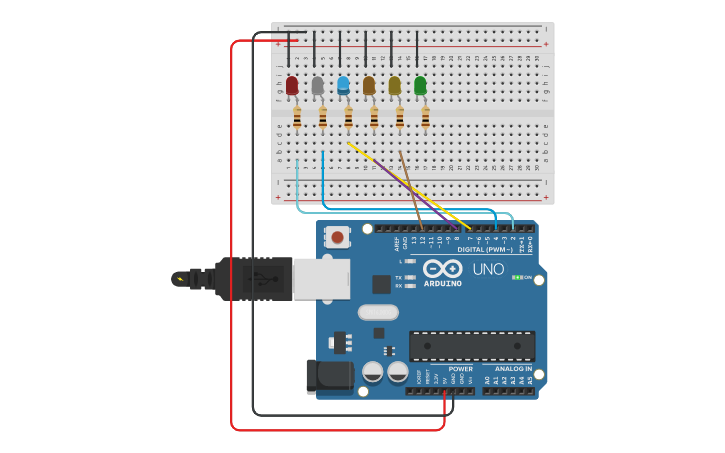 Circuit design 6 LEDS CON ARDUINO - Tinkercad