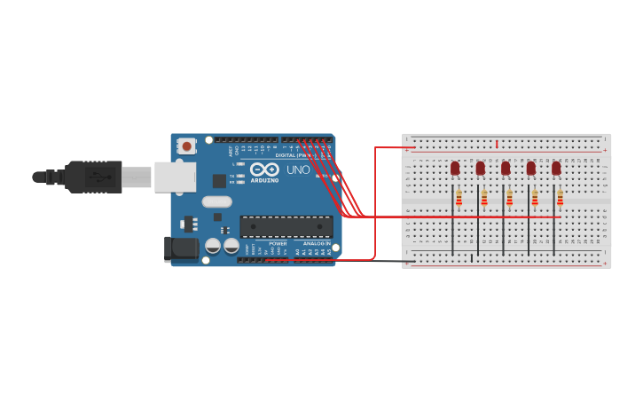 Circuit design Binary LED Counter - Tinkercad