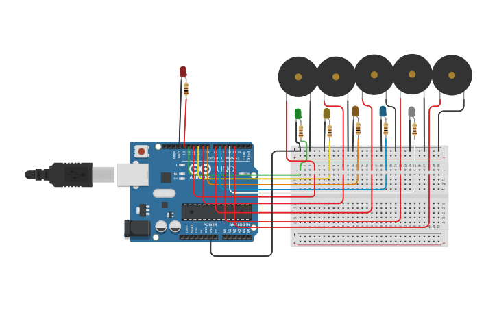 Circuit design VARIABLE CONTROLLED LED AND BUZZER - Tinkercad