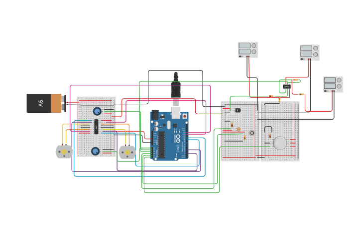 Circuit design Ensemble capteur + moteur - Tinkercad