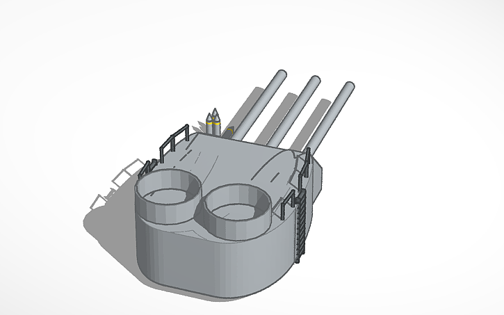 3D design 3-barreled Main Warship Turret (old) - Tinkercad