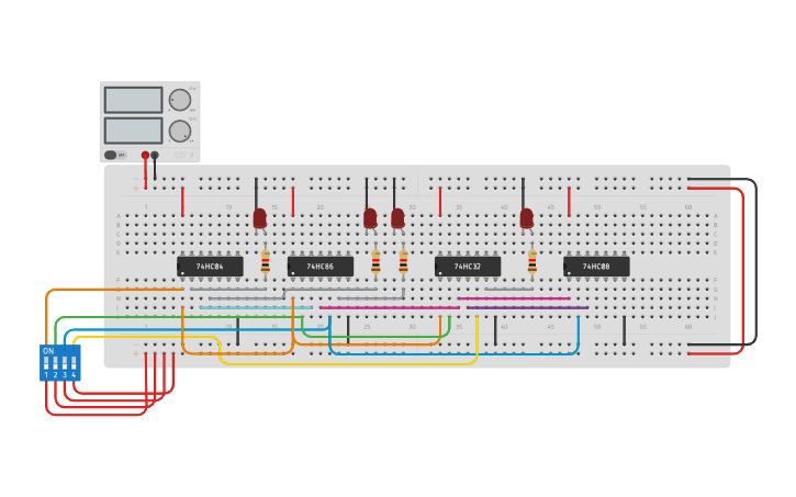 Circuit design BCD to Excess 3 - Tinkercad