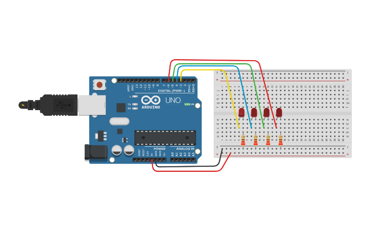 Circuit design juego de luces led | Tinkercad