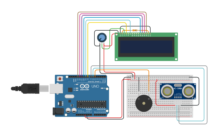 Circuit design Projek Sederhana Alarm Parkir Mobil - Tinkercad