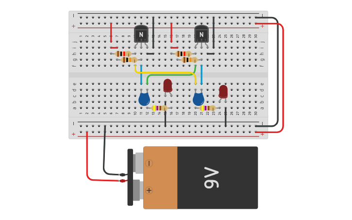 Circuit design pisca-pisca transistor - Tinkercad