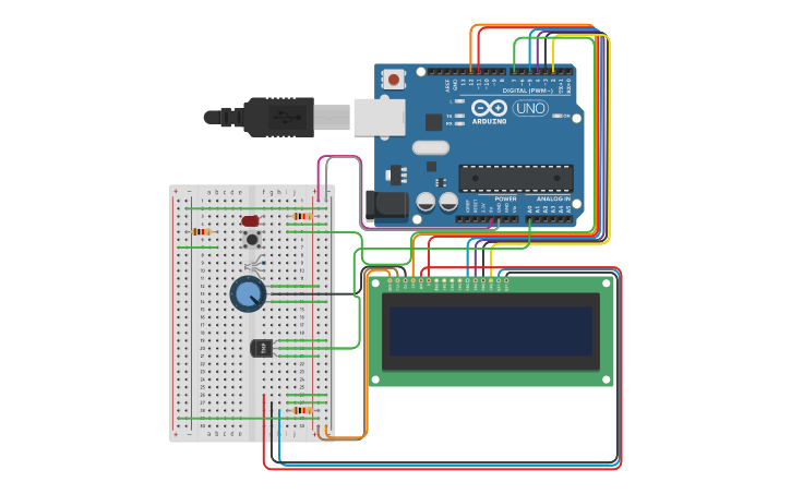 Circuit design button with lcd output. - Tinkercad