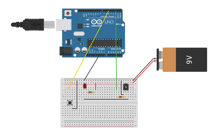 Circuit design Aansturen van een led met een transistor en drukknop ...