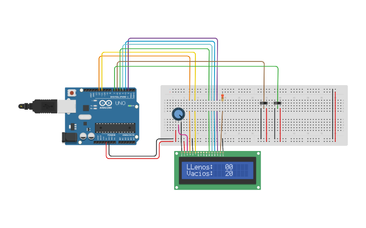 Circuit design Simulador Entrada-Salida Parqueadero | Tinkercad