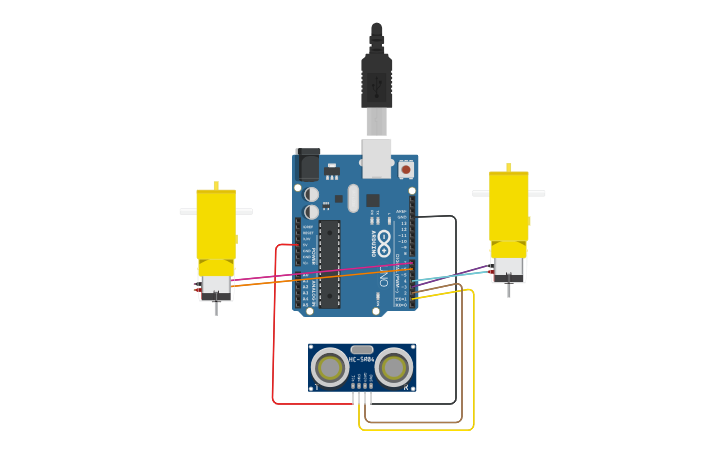 Circuit design UltraSonic With Wheels2 - Tinkercad