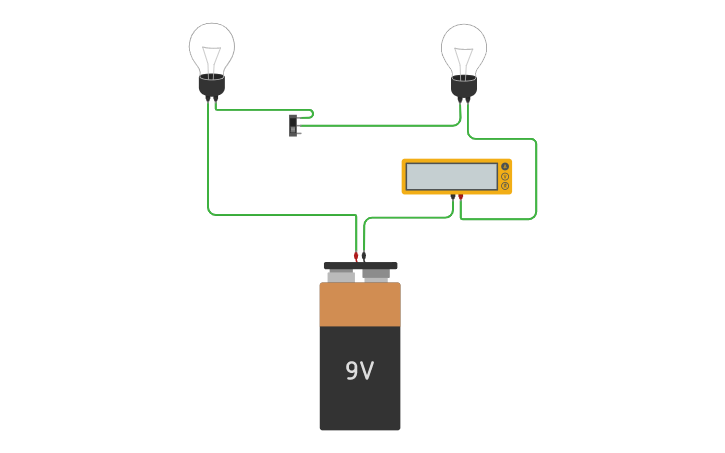 Circuit design Bombillas_ series con amperímetro | Tinkercad