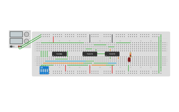 Circuit design b219035- SISO shift register using JK FF | Tinkercad