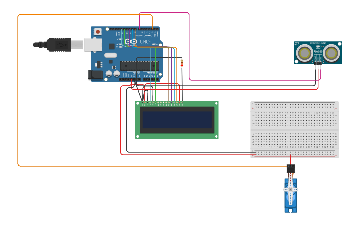 Circuit design lcd with ultrasonido - Tinkercad