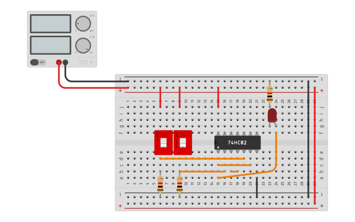 Circuit design Flip Flop RS usando NOR - Tinkercad