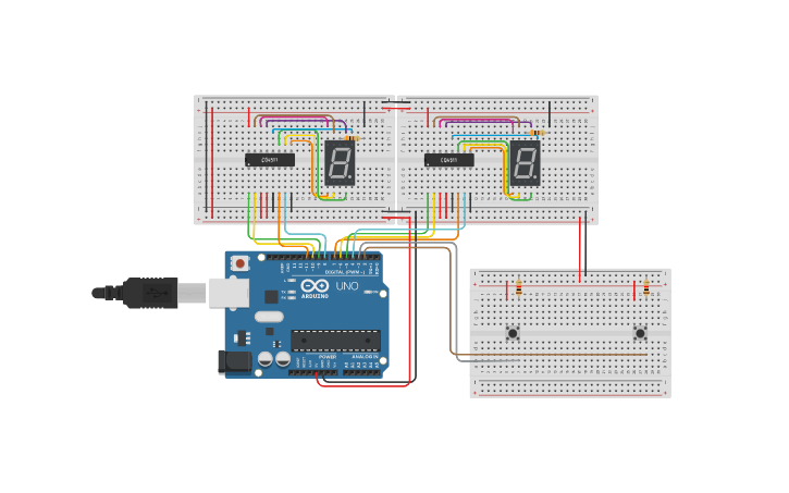 Circuit design 7 Segmentos con Pulsador - Tinkercad