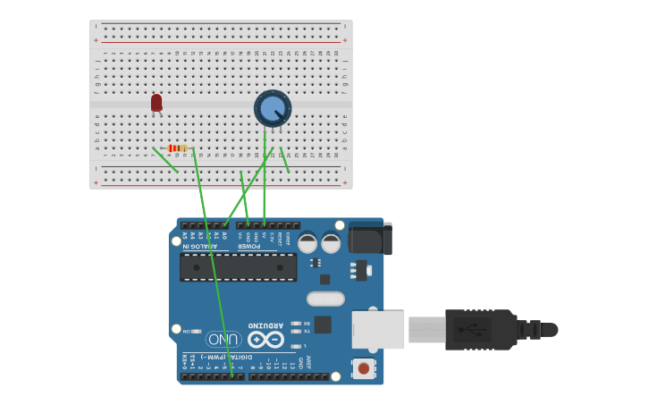 Circuit design Task.9: fading LED with potentiometer | Tinkercad