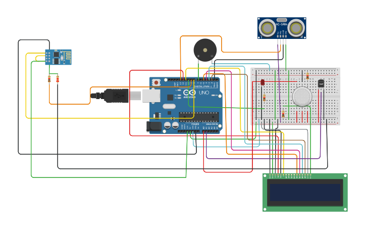 Circuit design ultrasonic sensor - Tinkercad