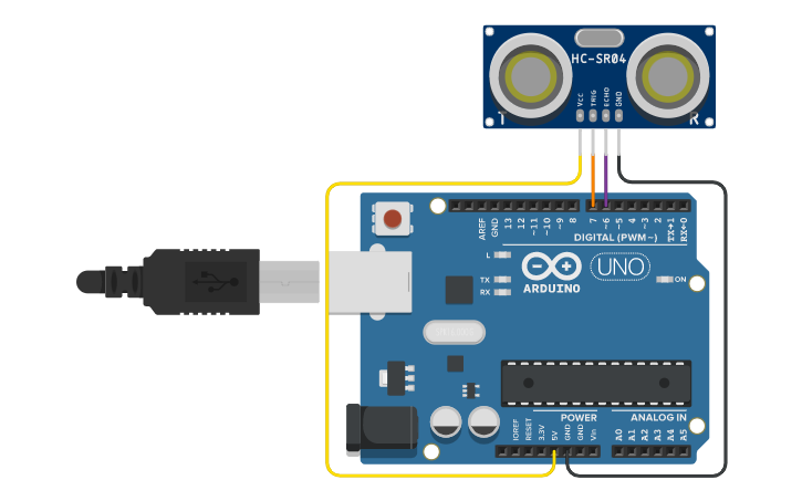 Circuit design Sensor ULTRASONIC | Tinkercad