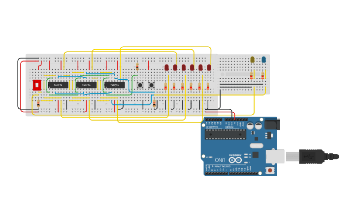 Circuit design shift register | Tinkercad