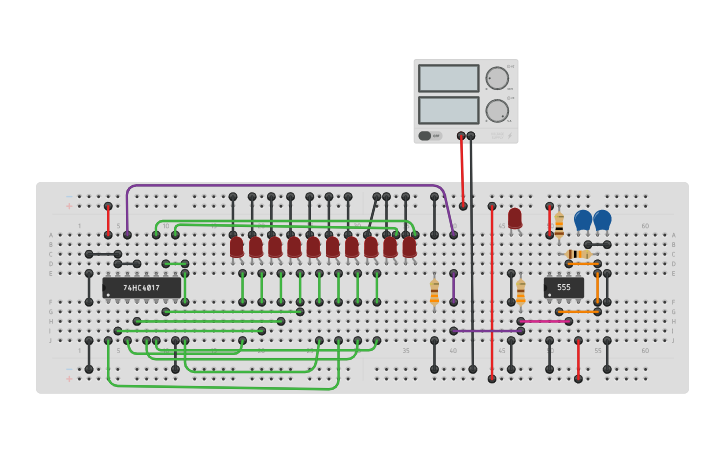 Circuit design 74HC4017強森計數器 - Tinkercad