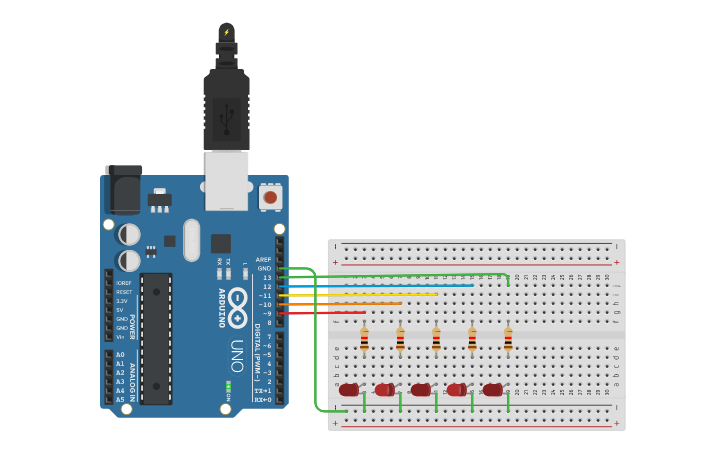 Circuit design Desafio 3 - Loop For - Tinkercad