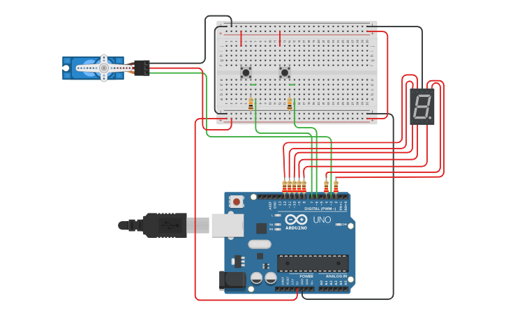 Circuit design EENG200 - Project parking lot gate | Tinkercad