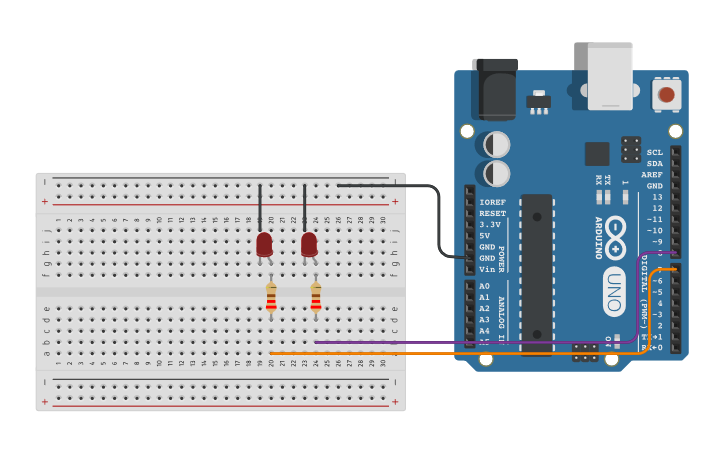 Circuit design Arduino - Pisca 2 LEDs - Tinkercad