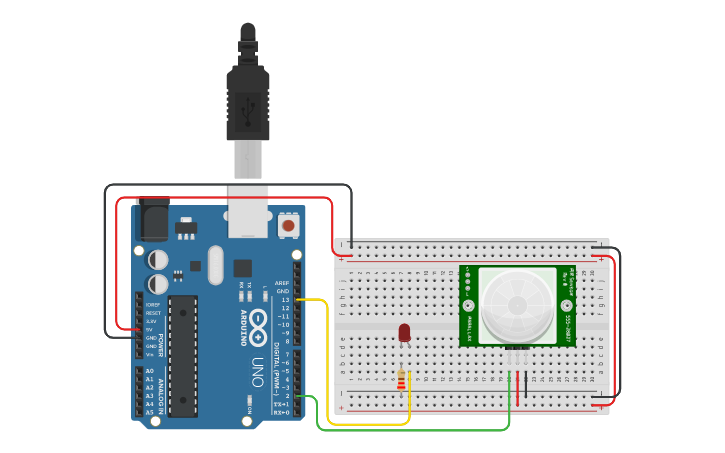 Circuit design Moving object using PIR Sensor - Plaruman - Tinkercad