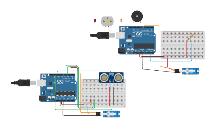Circuit design Sensor ultrasonico, micro servo e buzzer | Tinkercad
