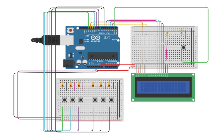 Circuit design "Rock, paper, scissors" for lazy - Tinkercad