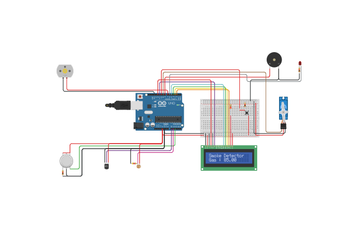 Circuit design Smoke Detector and Fire Detector - Tinkercad
