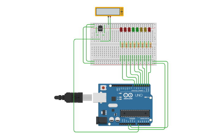 Circuit design Entrada analógica con sensor de temperatura y arduino | Tinkercad
