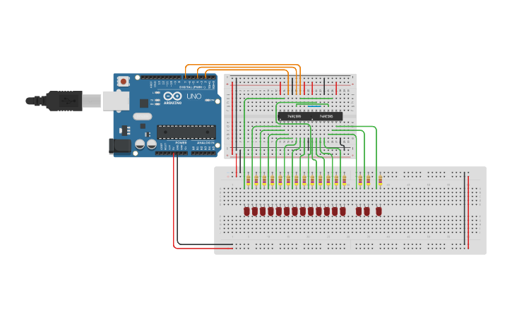 Circuit design Arduino e 74HC595 | Tinkercad