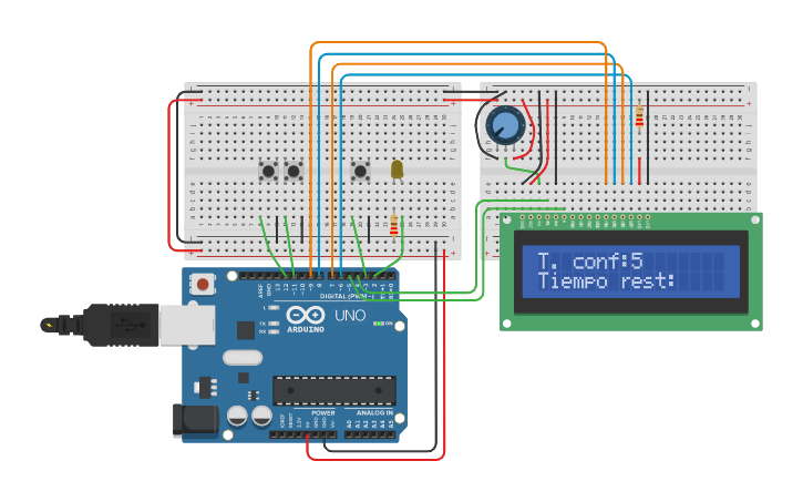 Circuit design Temporizador con LCD | Tinkercad