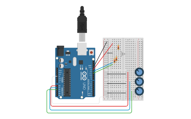 Circuit design RGB LED Potentiometer - Tinkercad Circuit design RGB LED Potentiometer - Tinkercad