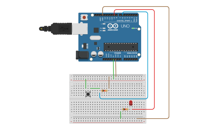Circuit design Pushbutton controlled LED | Tinkercad Circuit design Pushbutton controlled LED | Tinkercad