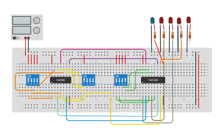 Circuit design 4 bit adder/subtractor - Tinkercad Circuit design 4 bit adder/subtractor - Tinkercad