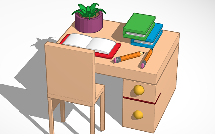 3D design Your Typical Study Desk With A Chair | Tinkercad