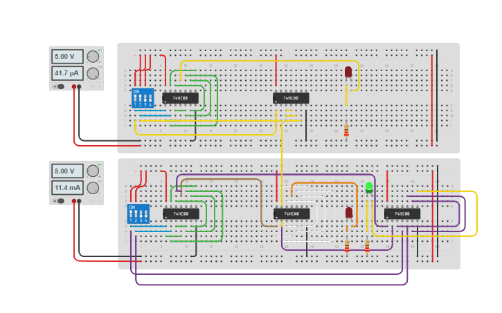 Circuit design 2 bit adder - Tinkercad