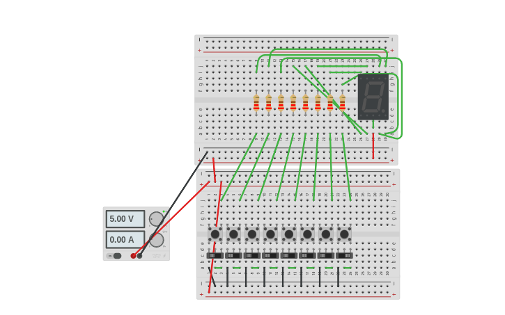 Circuit design IPEE-Prática 10.1-Display 7 Segmentos Anodo Comum | Tinkercad
