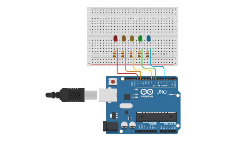 Circuit design Bucle for( ) - aprendiendo a repetir con Arduino - Tinkercad