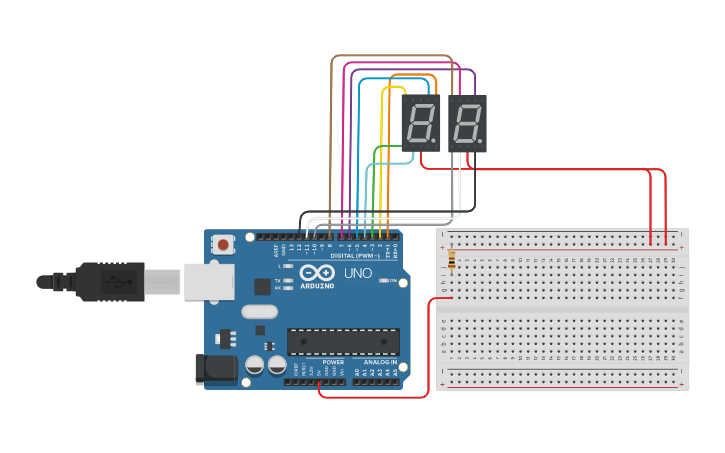 Circuit design Arduino wyświetlacz siedmiosegmentowy | Tinkercad