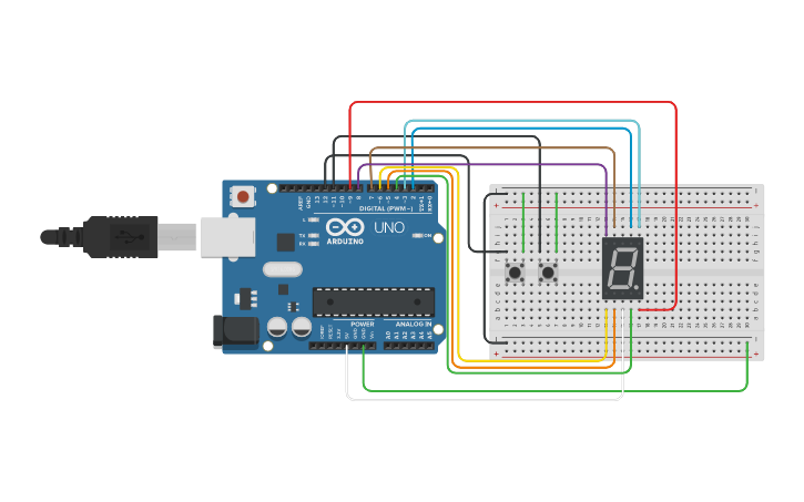 Circuit design Copy of Interfacing Seven Segment Display | Tinkercad Circuit design Copy of Interfacing Seven Segment Display | Tinkercad