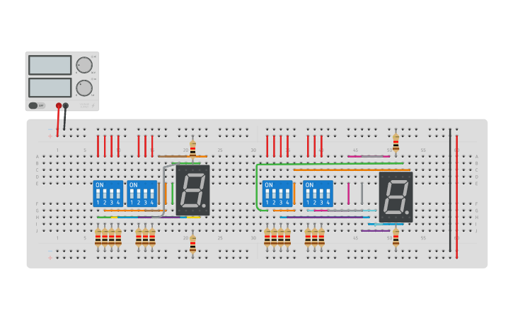Circuit design display 7 segmentos ánodo y cátodo comun maria valentina N | Tinkercad