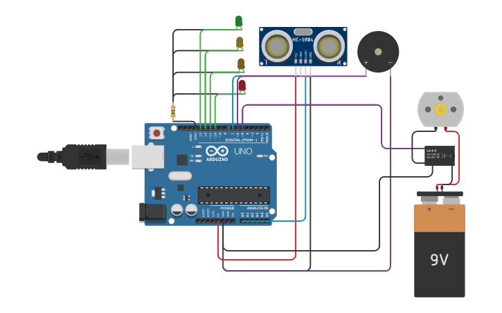Circuit design Water level indicator | Tinkercad