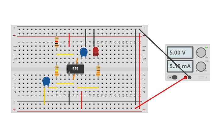Circuit design 555 Integrated Circuit Example - Tinkercad