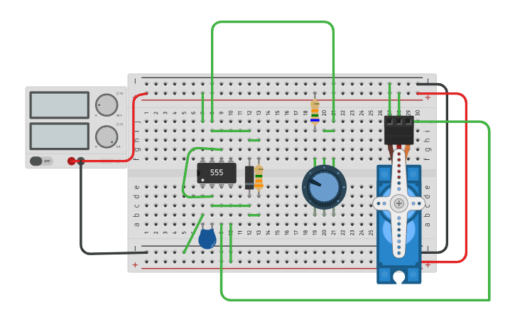 Circuit design Control de servomotor con 555 - Tinkercad Circuit design Control de servomotor con 555 - Tinkercad